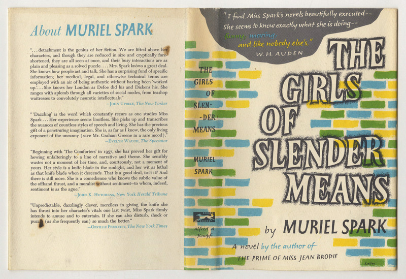 Dust jacket design for The girls of slender means / typography, binding ...