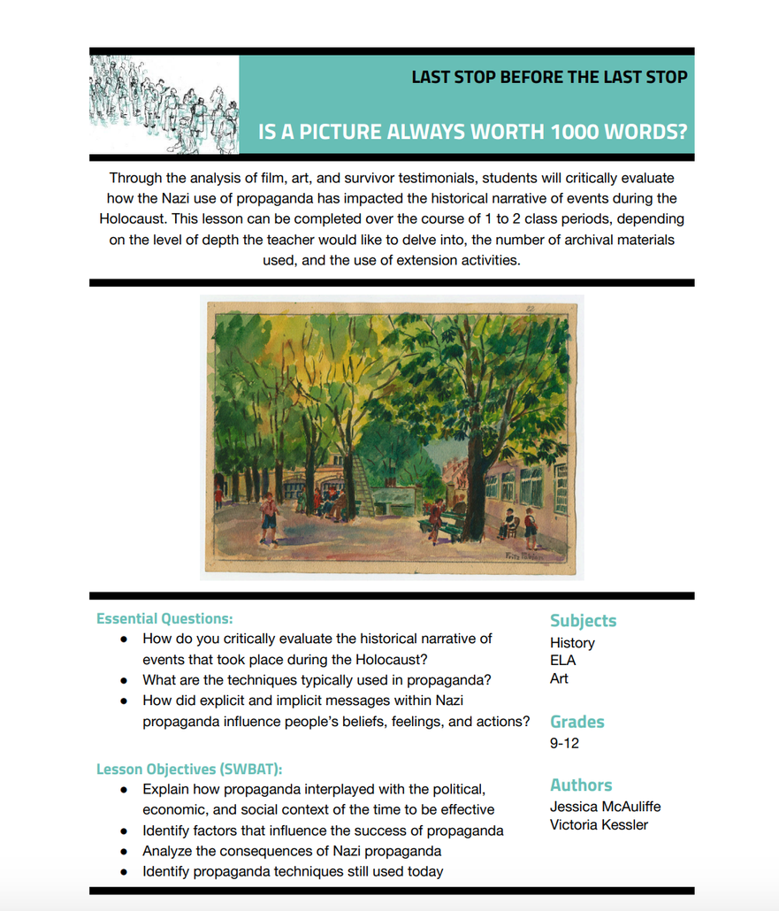 Professional Development Workshop: Theresienstadt Lesson Plans: For ...